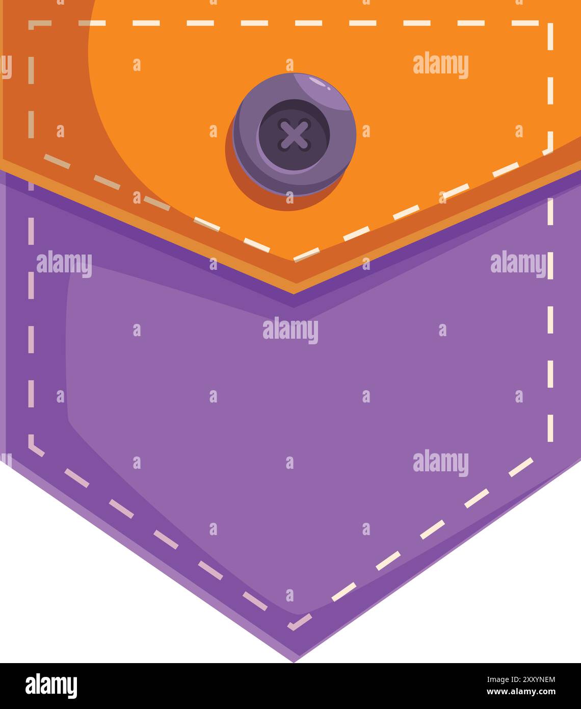 Purple and orange pocket is folded down, showing its white stitching ...