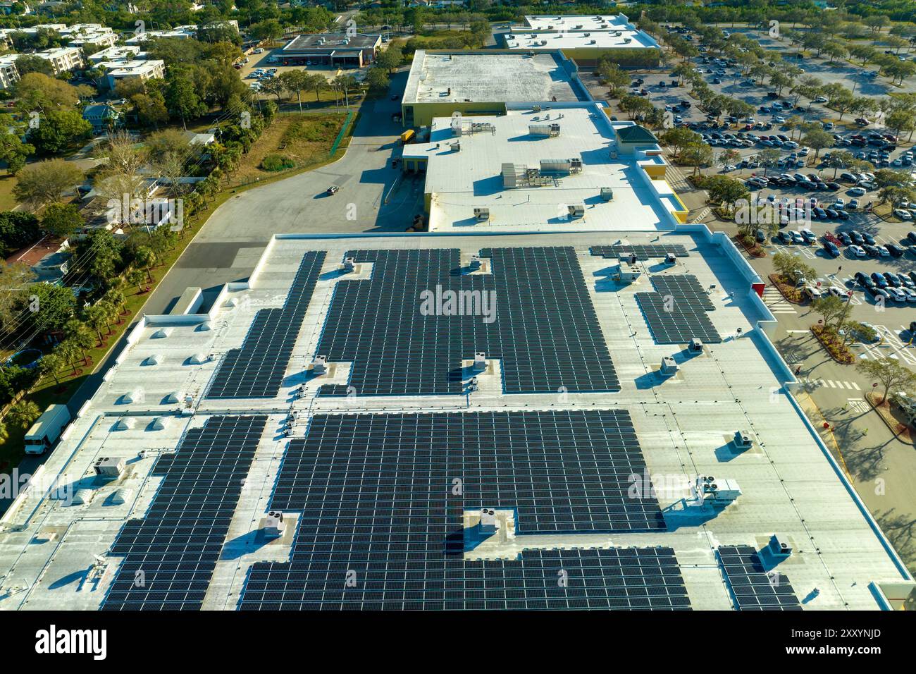 Production of sustainable energy. Solar power plant with blue ...