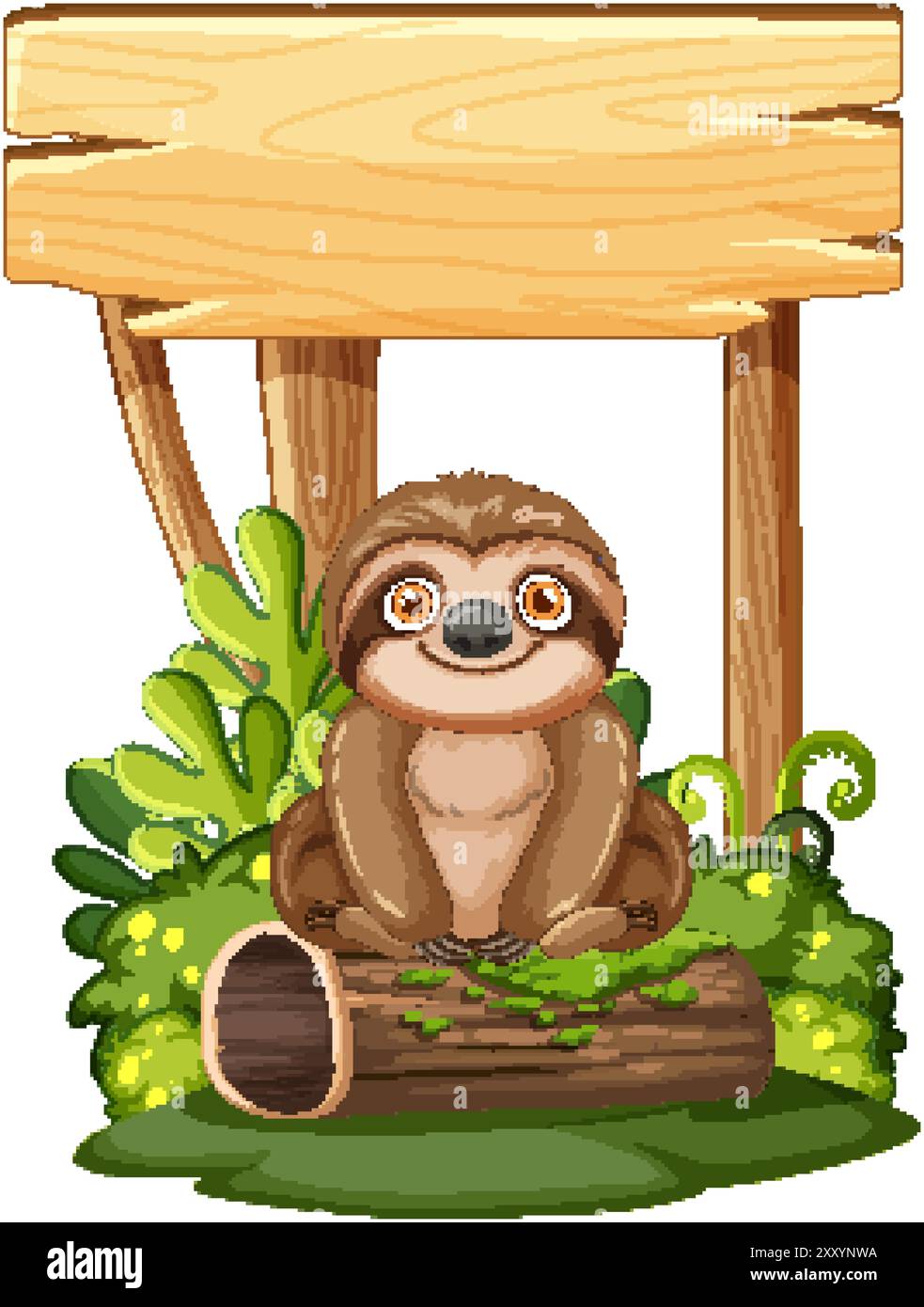 A cheerful sloth sitting on a log Stock Vector Image & Art - Alamy