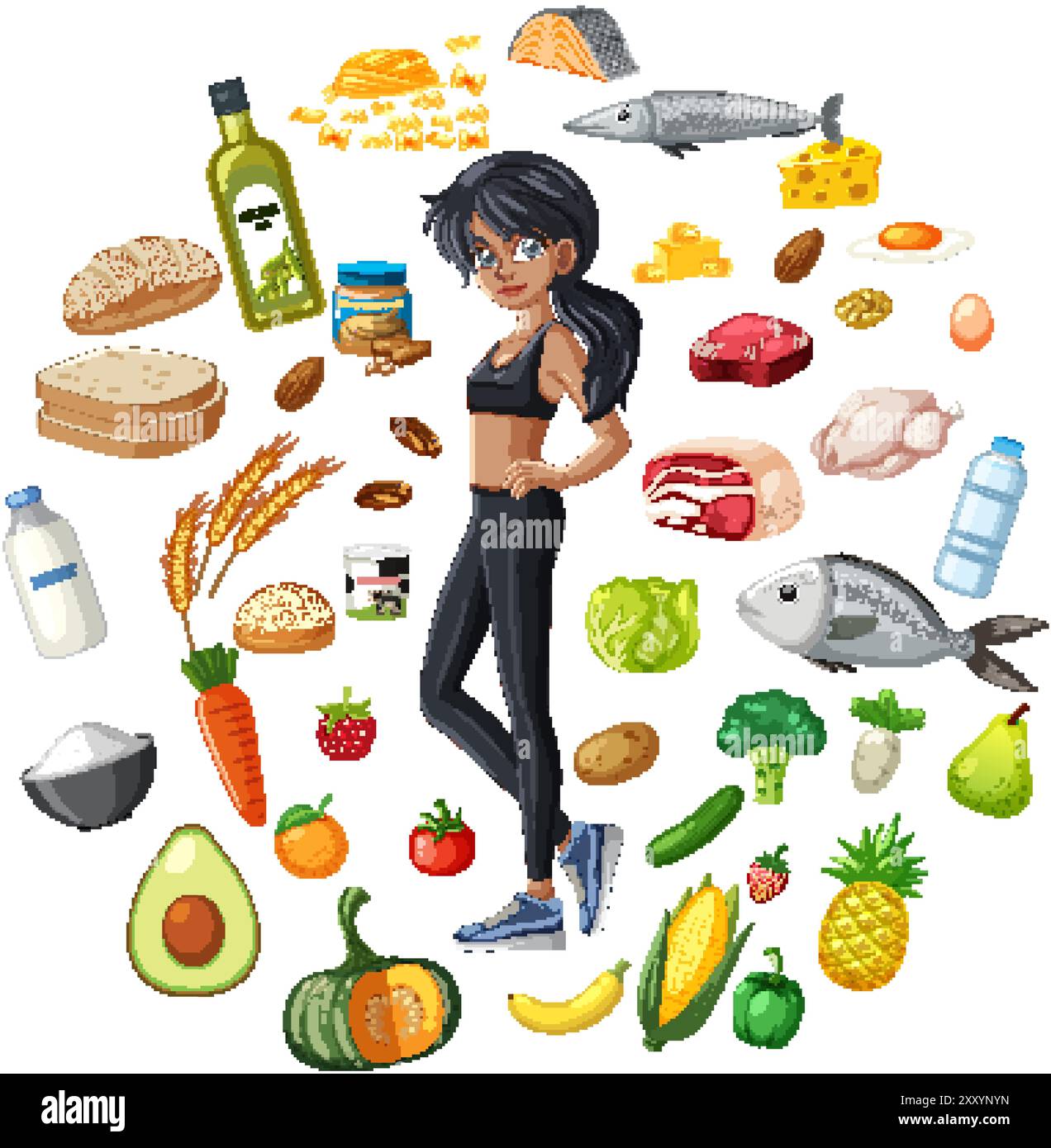 Illustration of nutritious foods and active lifestyle Stock Vector ...