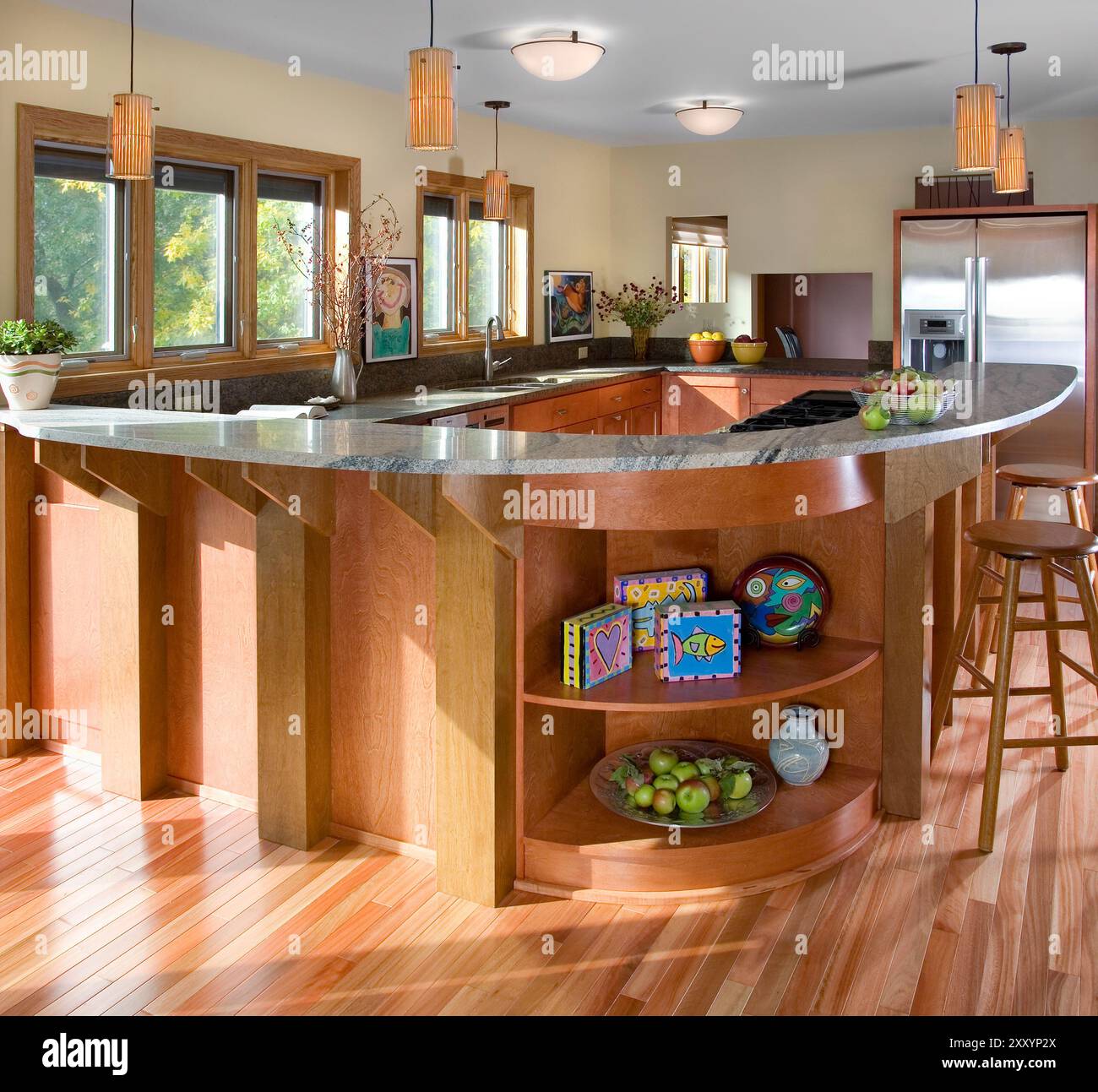 Kitchen with large semi-circular counter Stock Photo - Alamy