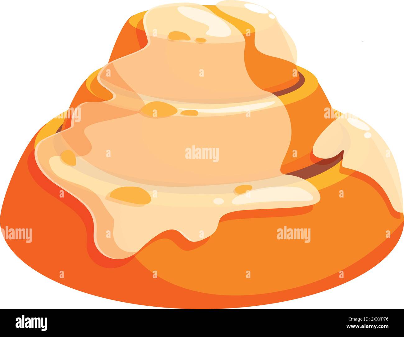 Sweet cinnamon pastry with thick icing dripping down its sides Stock ...
