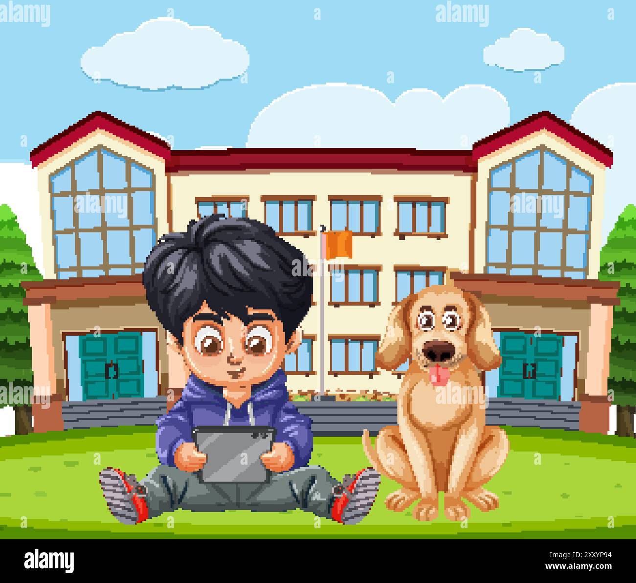 Happy boy pet dog Stock Vector Images - Alamy