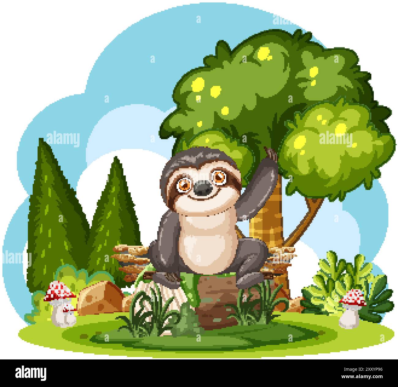 A cheerful sloth in a lush forest Stock Vector Image & Art - Alamy