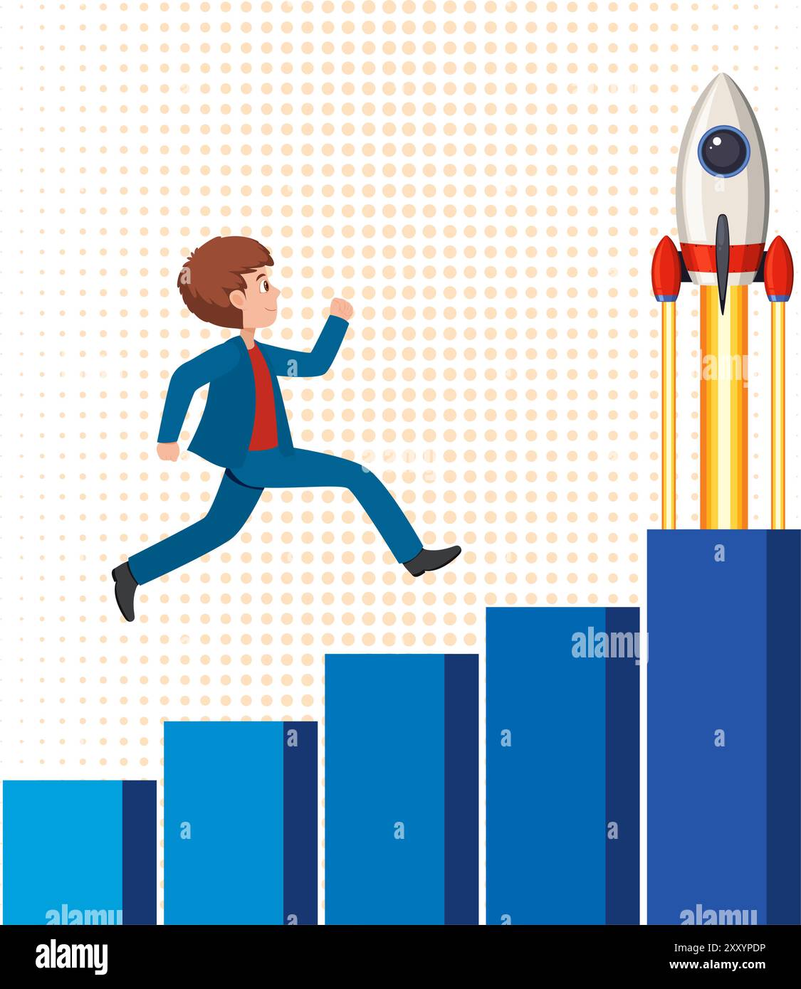 Man climbing bar graph towards rocket Stock Vector Image & Art - Alamy