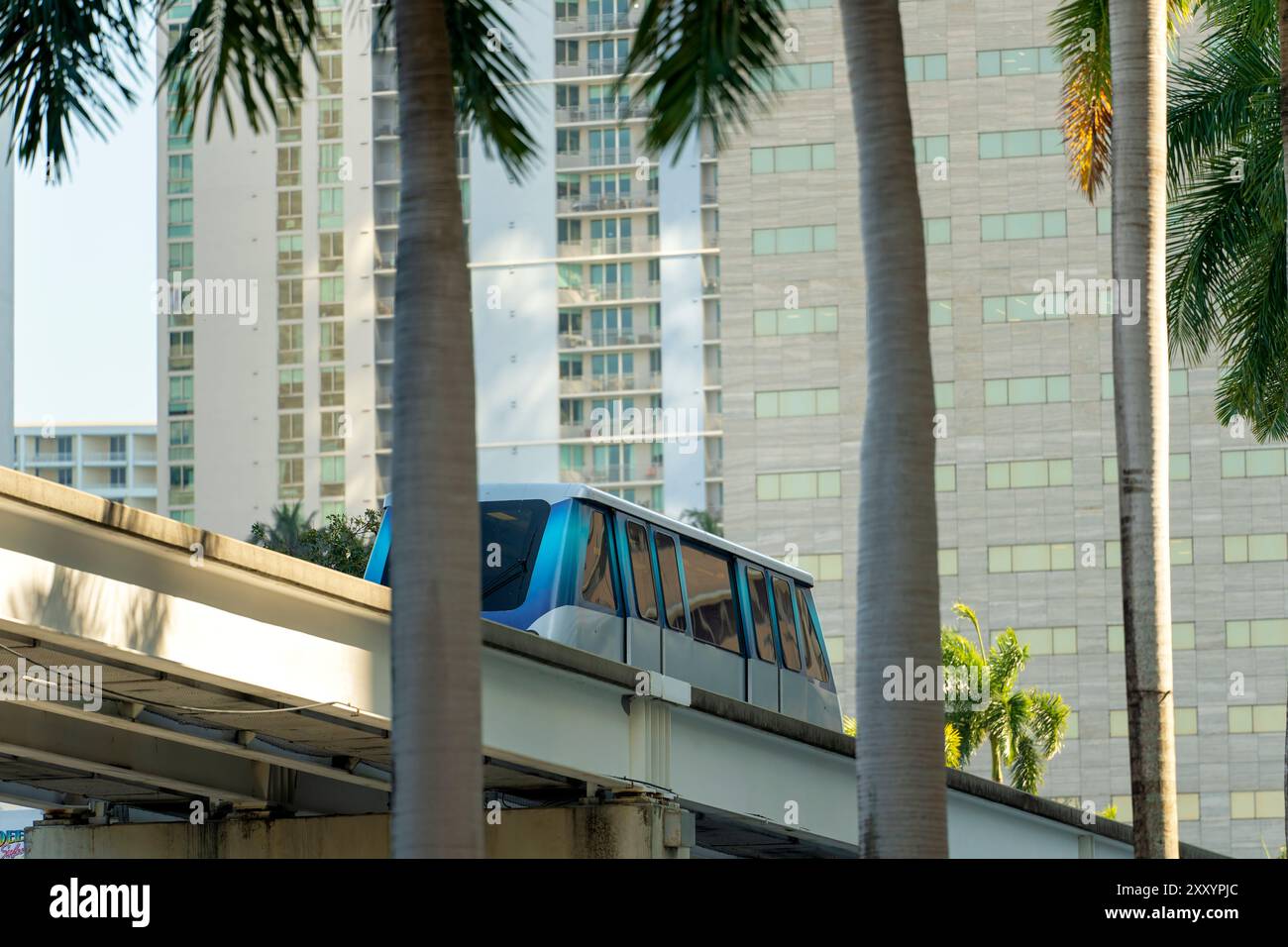 Urban transportation in downtown district of Miami Brickell in Florida ...