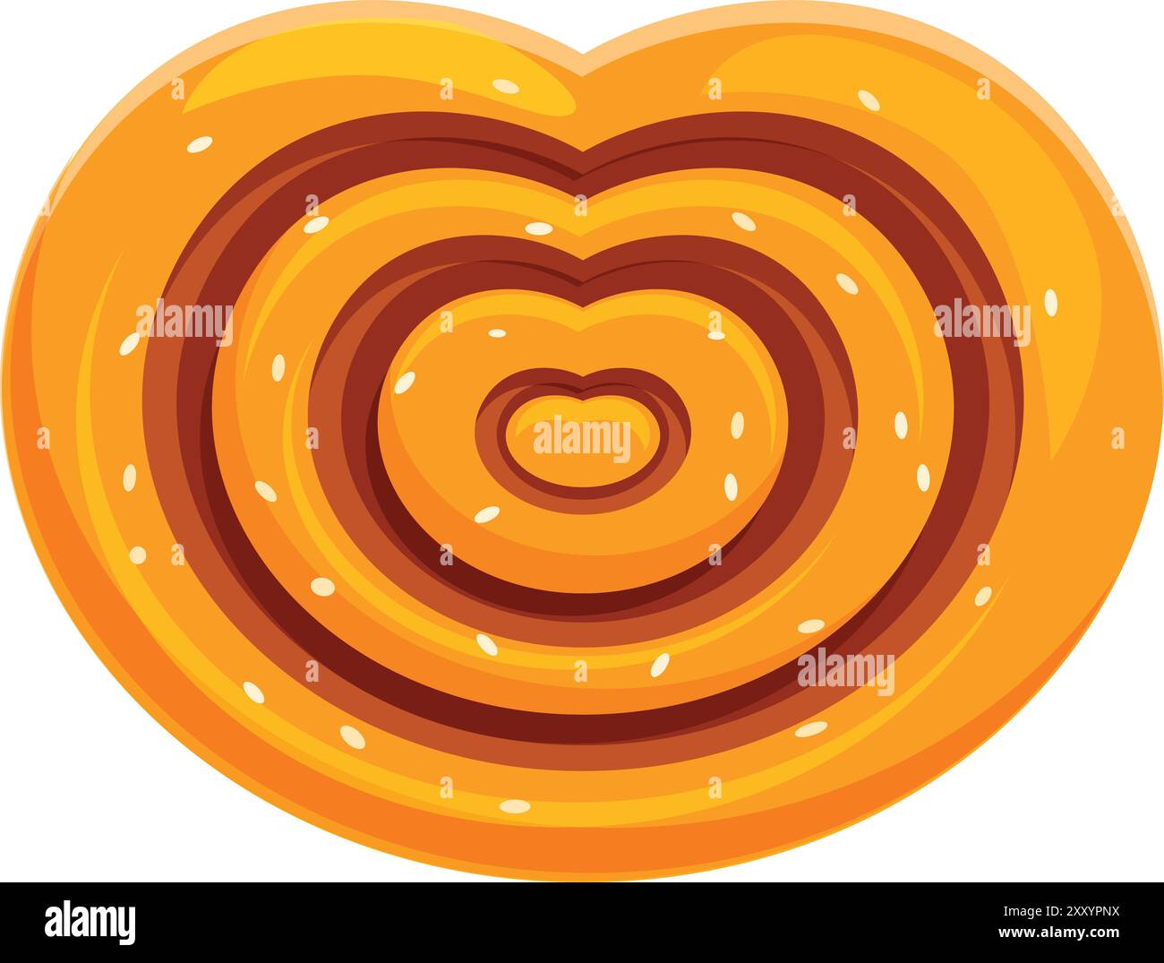 Heart shaped pastry is showing concentric circles of dough and filling ...