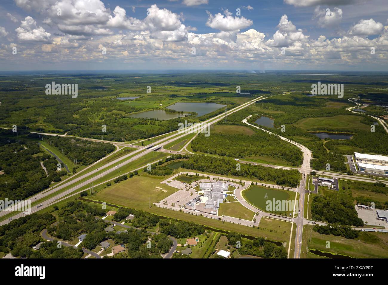 Wide multilane highway crossroads in Florida, USA with fast driving ...