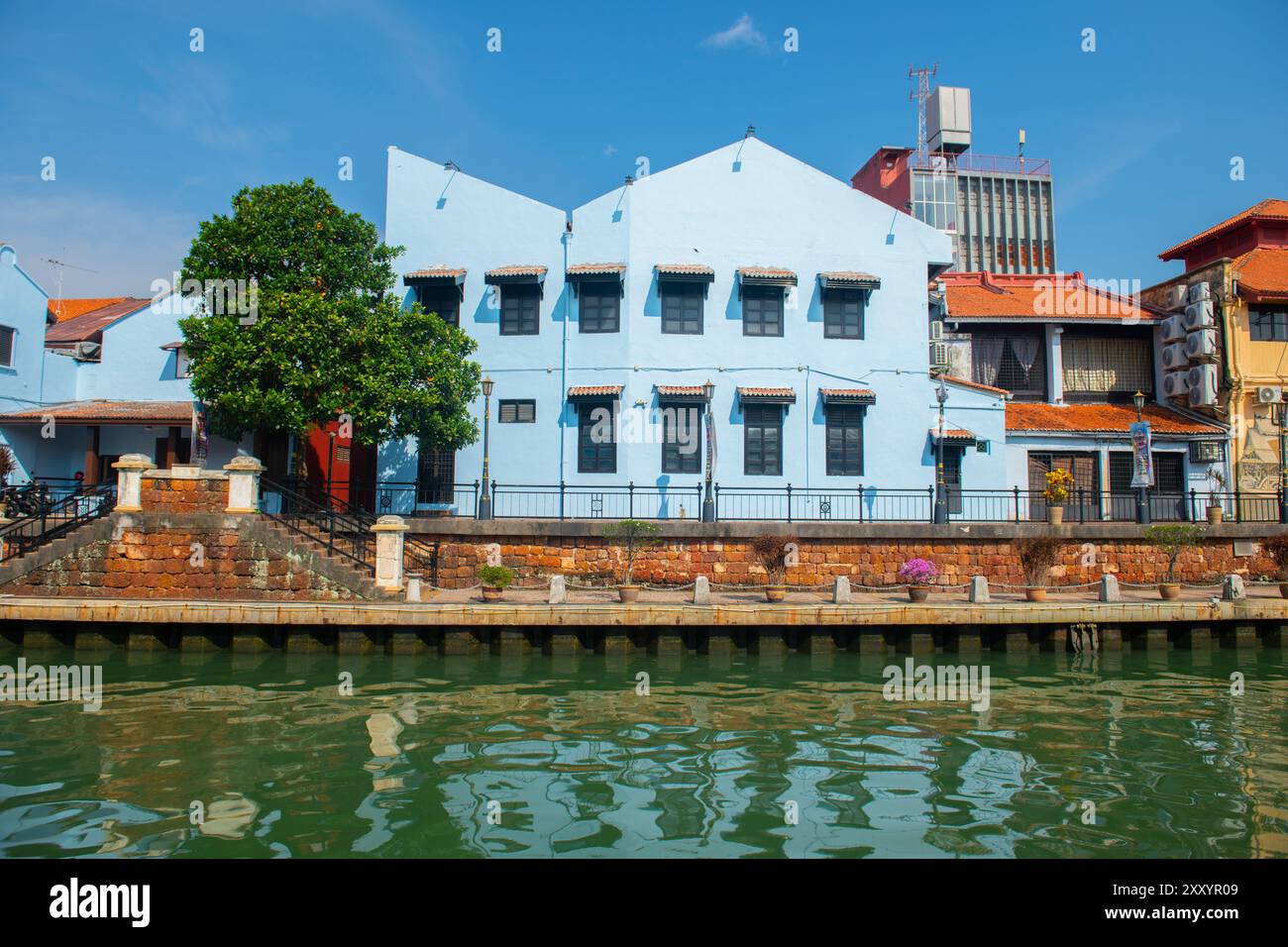 Historic waterfront house on Malacca River in city center of Melaka ...