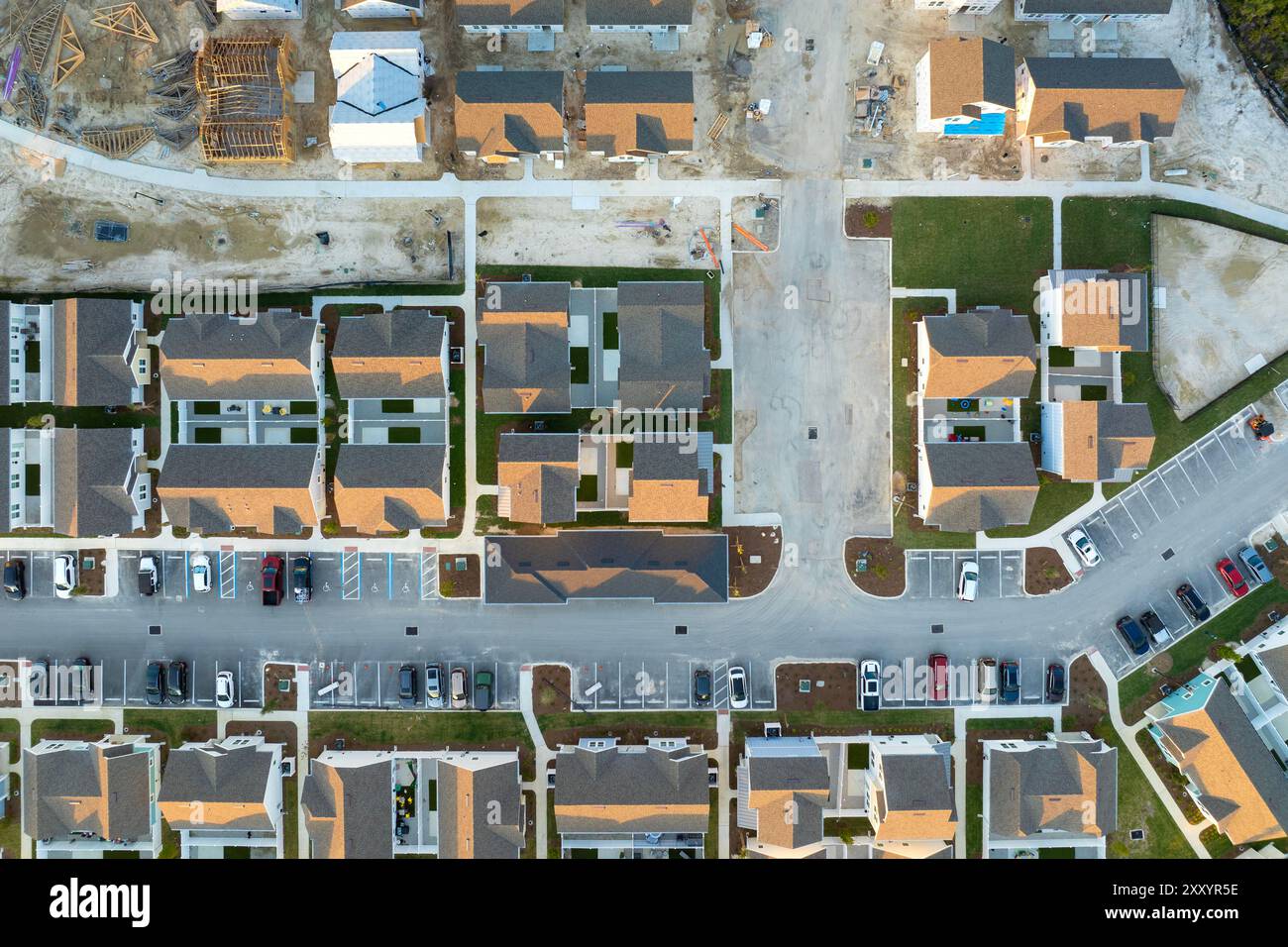 Wooden frames of new cheap American homes under construction ...