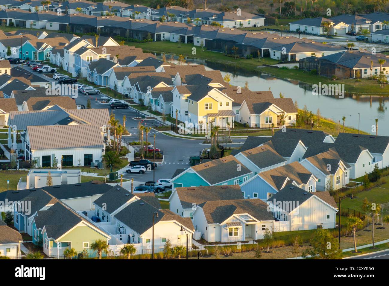 Wooden houses under construction in new developing suburban area ...