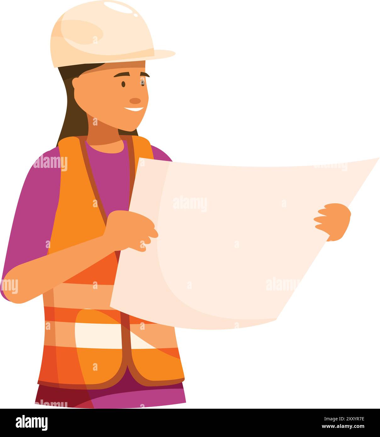 Female architect holding blueprints smiling wearing hard hat and safety ... Female architect holding blueprints smiling wearing hard hat and safety ...