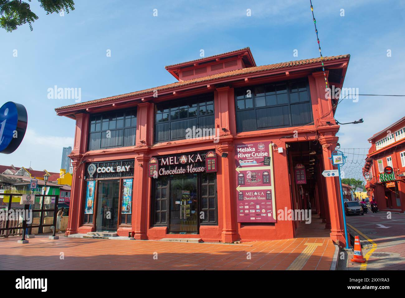 Historic red style house on Jalan Gereja Street at Dutch Square in city ...