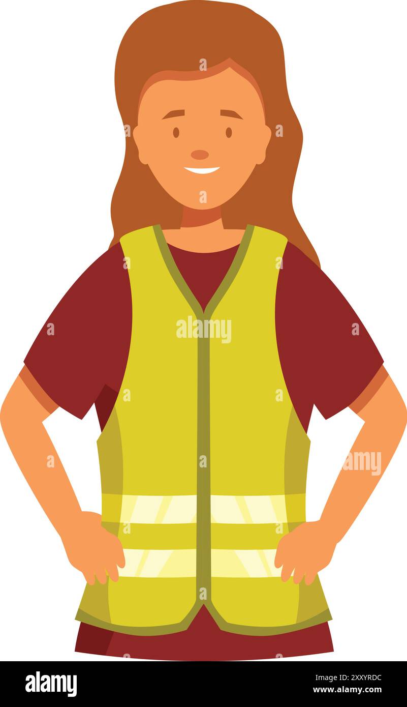 Confident young woman is wearing a safety vest, highlighting the ...