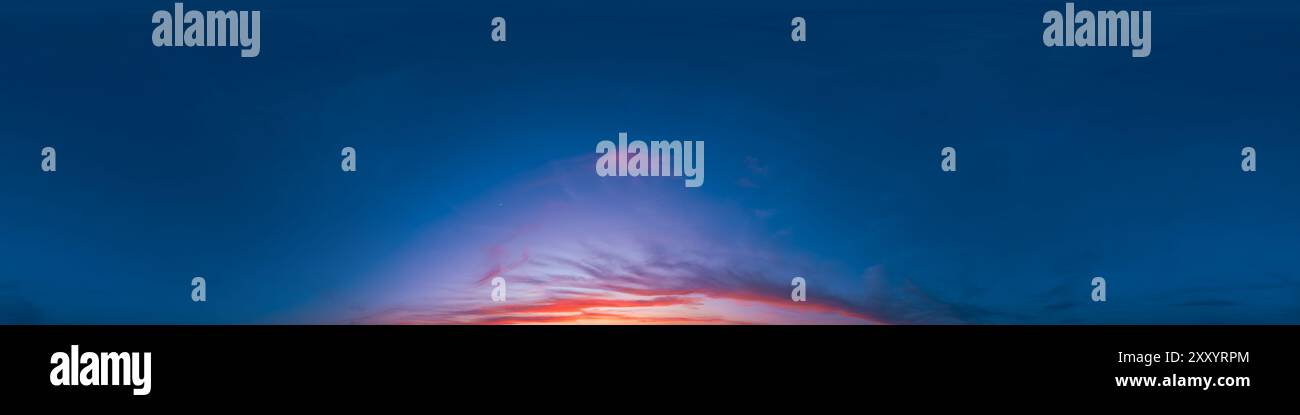 Dark moody twilight Sunset sky 360 panorama with bright glowing red ...