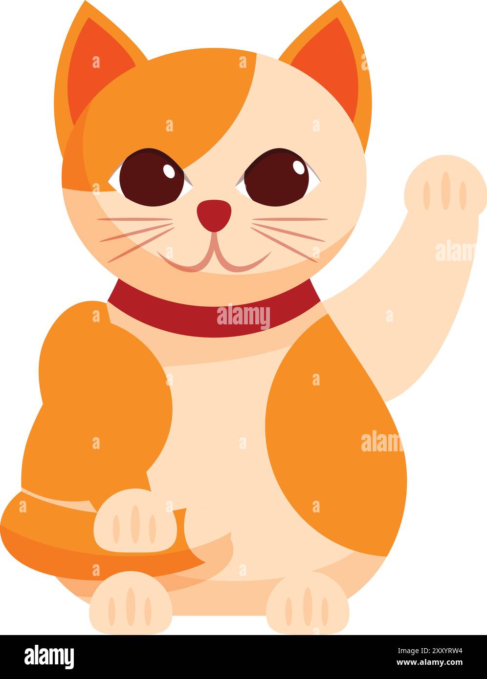 Smiling cartoon maneki neko cat is raising paw for good luck and ...