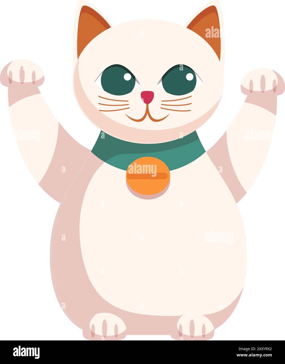 Cartoon maneki neko cat raising paws for good luck and fortune Stock ...
