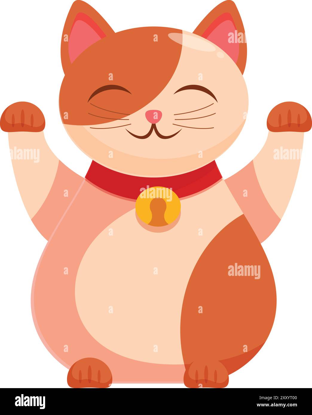 Cartoon lucky cat with red collar bringing wealth and success Stock ...
