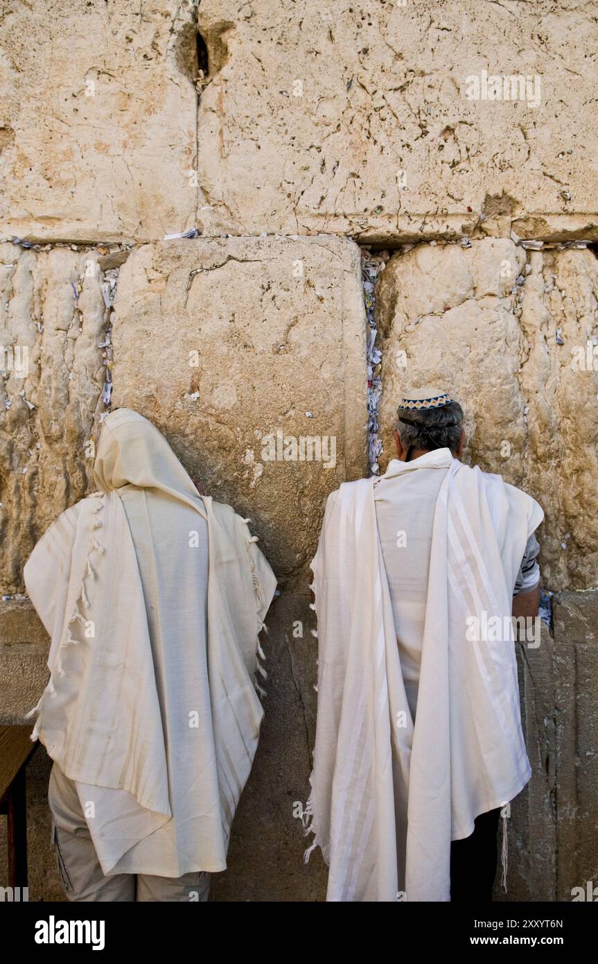 A Jewish man praying by the Wailing Wall / Western Wall in the Jewish ...