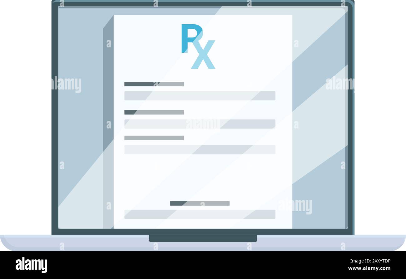 Laptop showing electronic prescription form with rx symbol Stock Vector ...