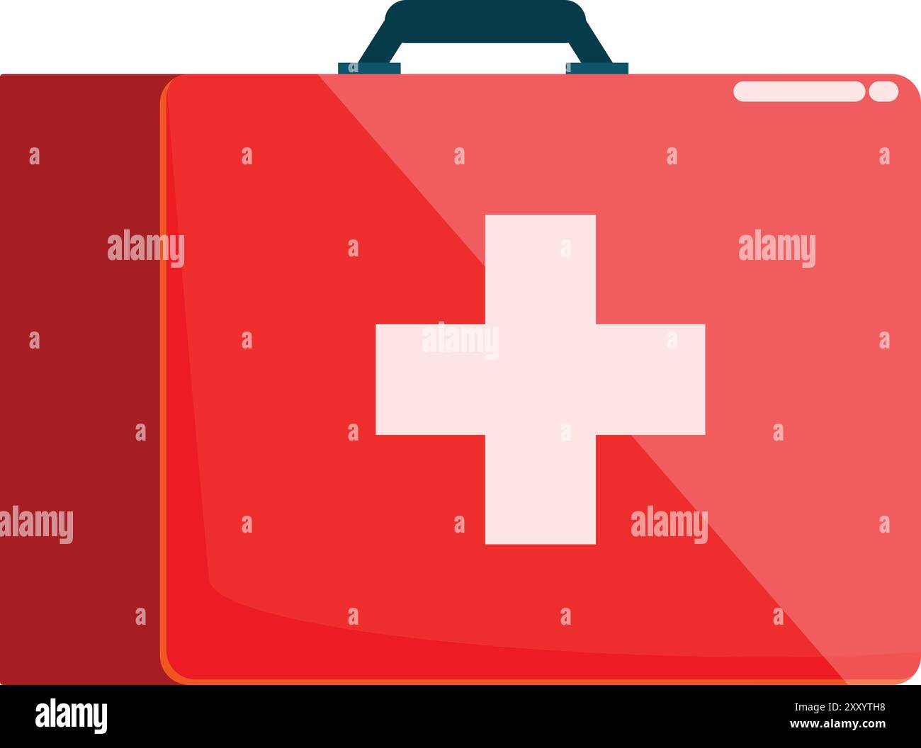 Simple illustration of a closed red first aid kit, featuring a prominent white cross symbol ...