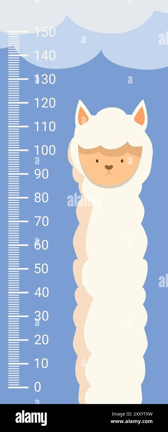 Children height chart with cute llama face, measuring scale for wall ...