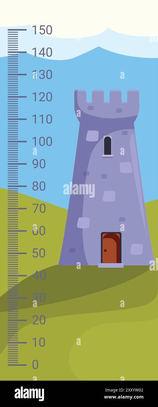 Cartoon height chart with measurements marked on scale for measuring ...