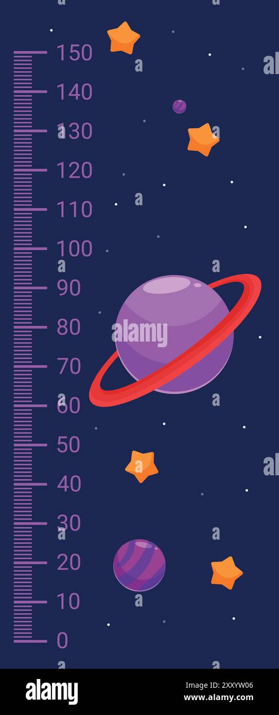 Kids height chart with cartoon planets and stars, measuring scale from ...