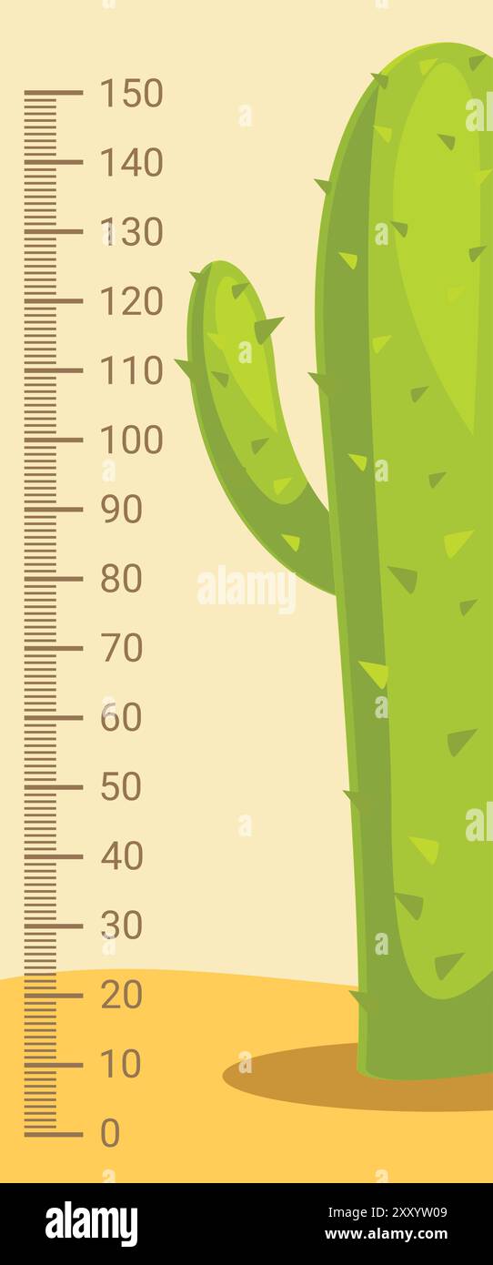 Cartoon height chart with scale from zero to one hundred and fifty with ...