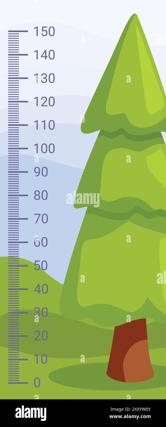 Illustration of a cartoon meter showing height measurement with a pine ...