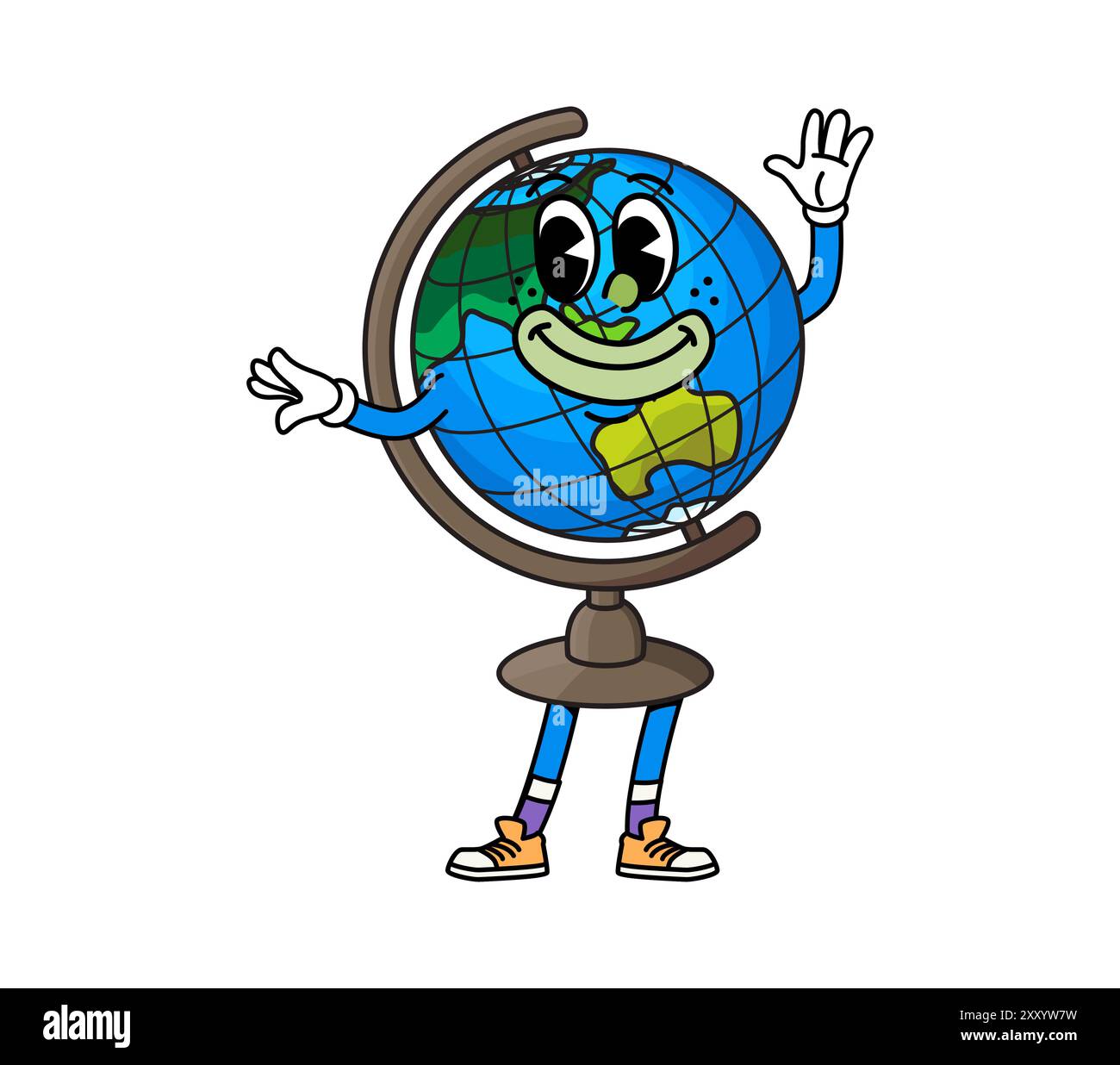 Cartoon groovy school globe character. Isolated vector earth planet ...