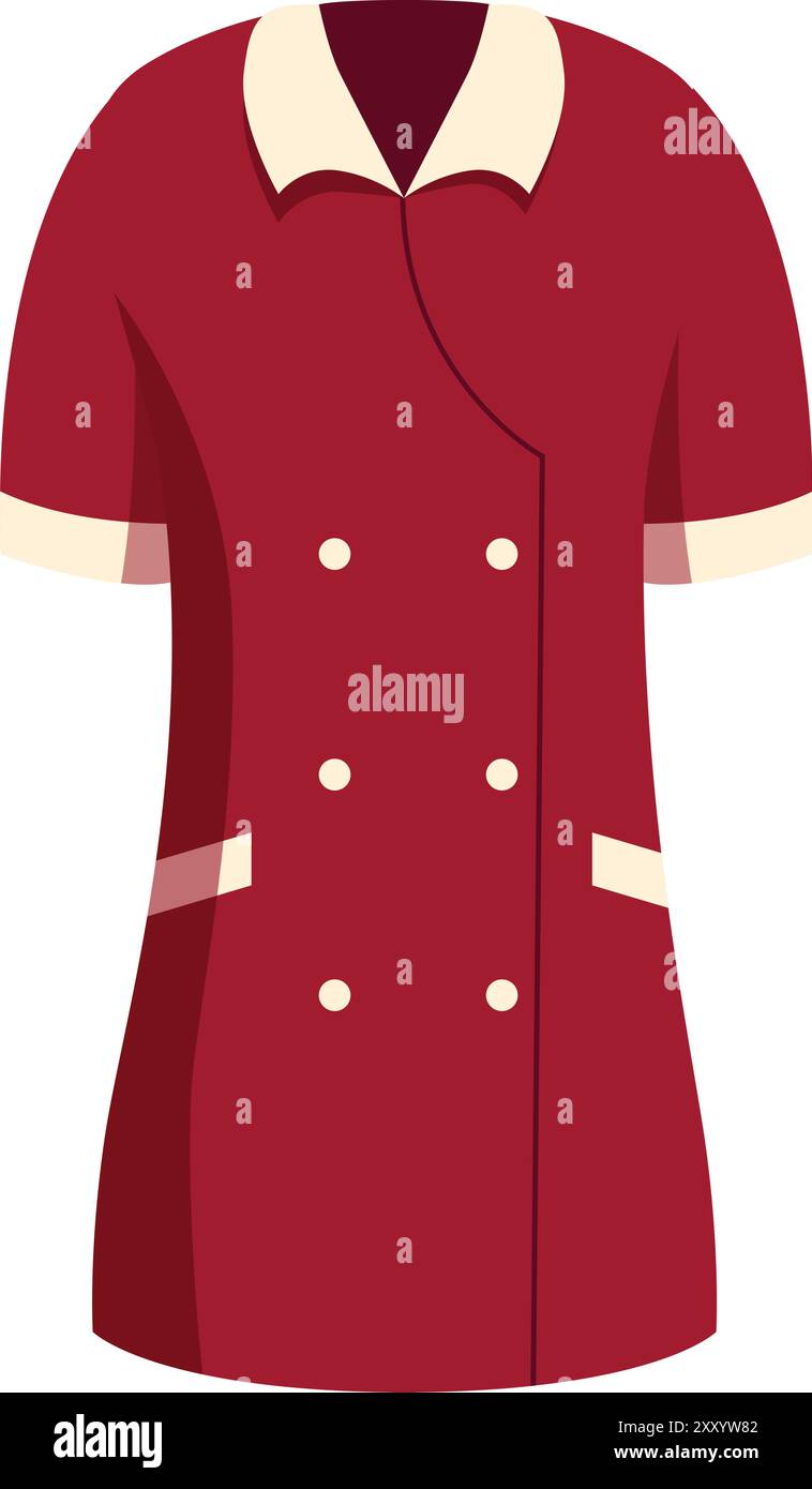 Red waitress uniform with short sleeves and collar featuring double ...