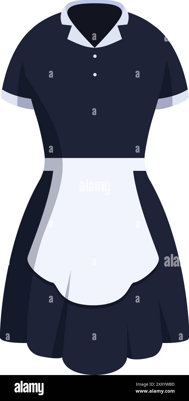 Classic maid uniform with white apron hanging on white background ...