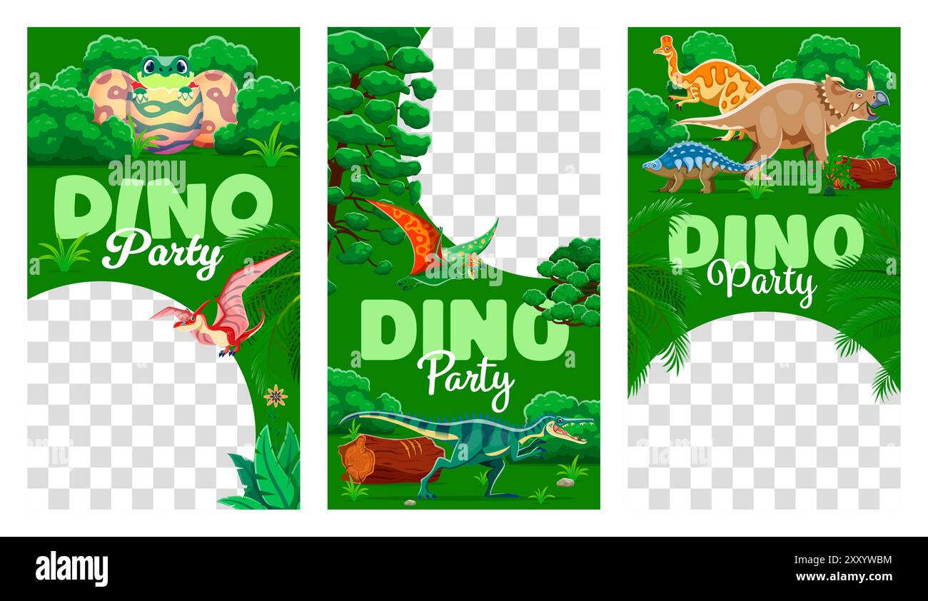 Social media templates for kids dinosaurs party. Vector vibrant dino ...