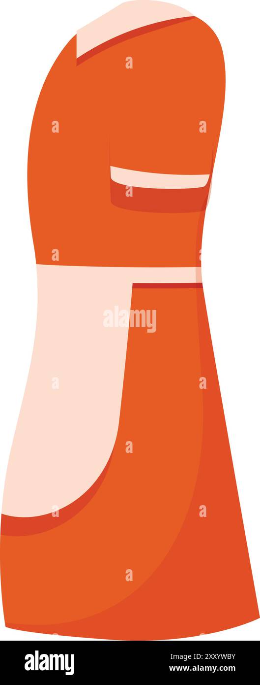 Orange maid uniform dress with white apron standing side view isolated ...