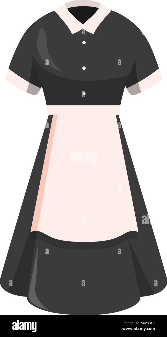 Classic black and pink maid uniform dress with white apron, a symbol of ...