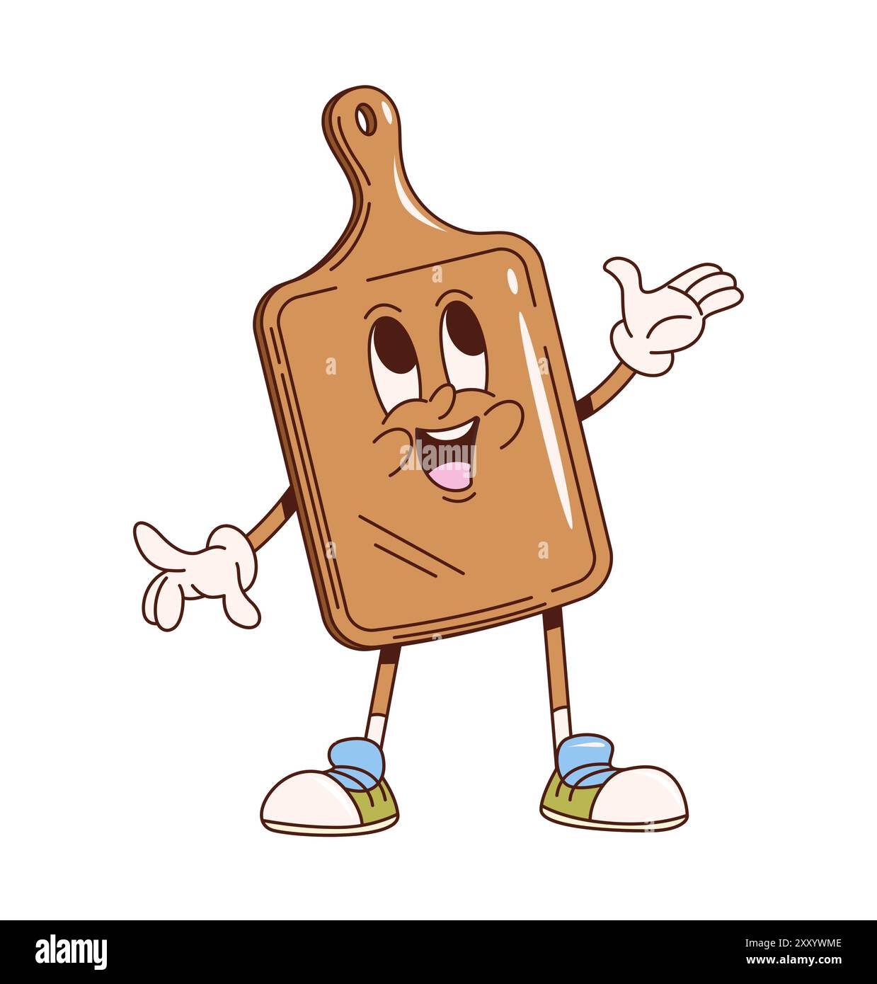 Cutting board retro groovy kitchenware and utensil character. Isolated ...