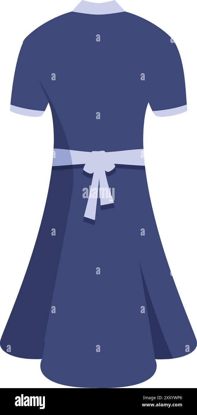 Maid uniform dress featuring short sleeves and white belt from back ...