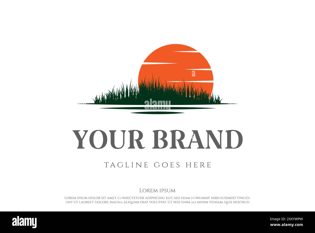 Sunset Sunrise with Grass Lake Creek River Logo Design Vector Stock ...