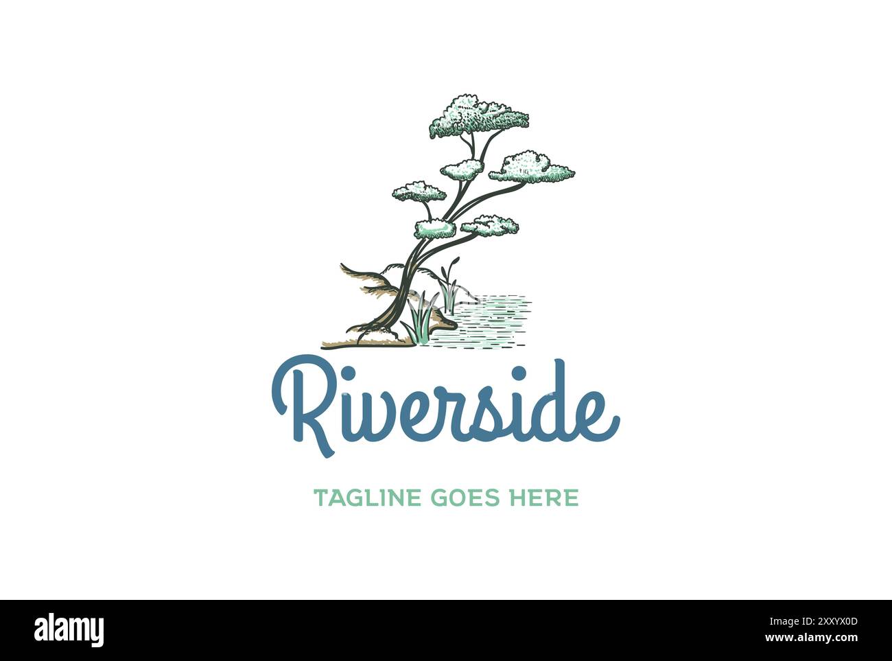 Wood Tree and Grass and River Lake Swamp Logo Design Vector Stock ...