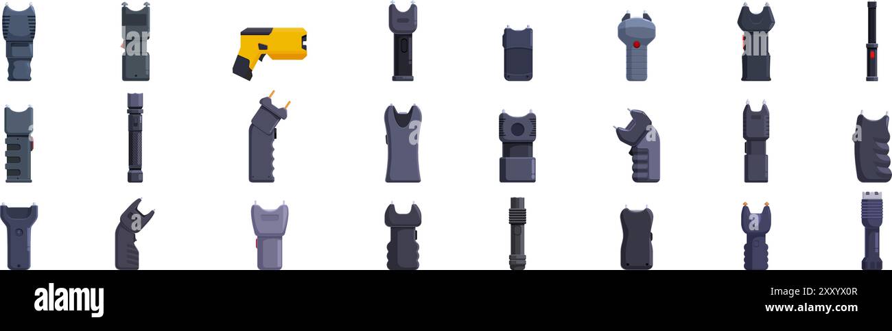 Electric shocker icons set. Set of electroshock gun icons showing ...