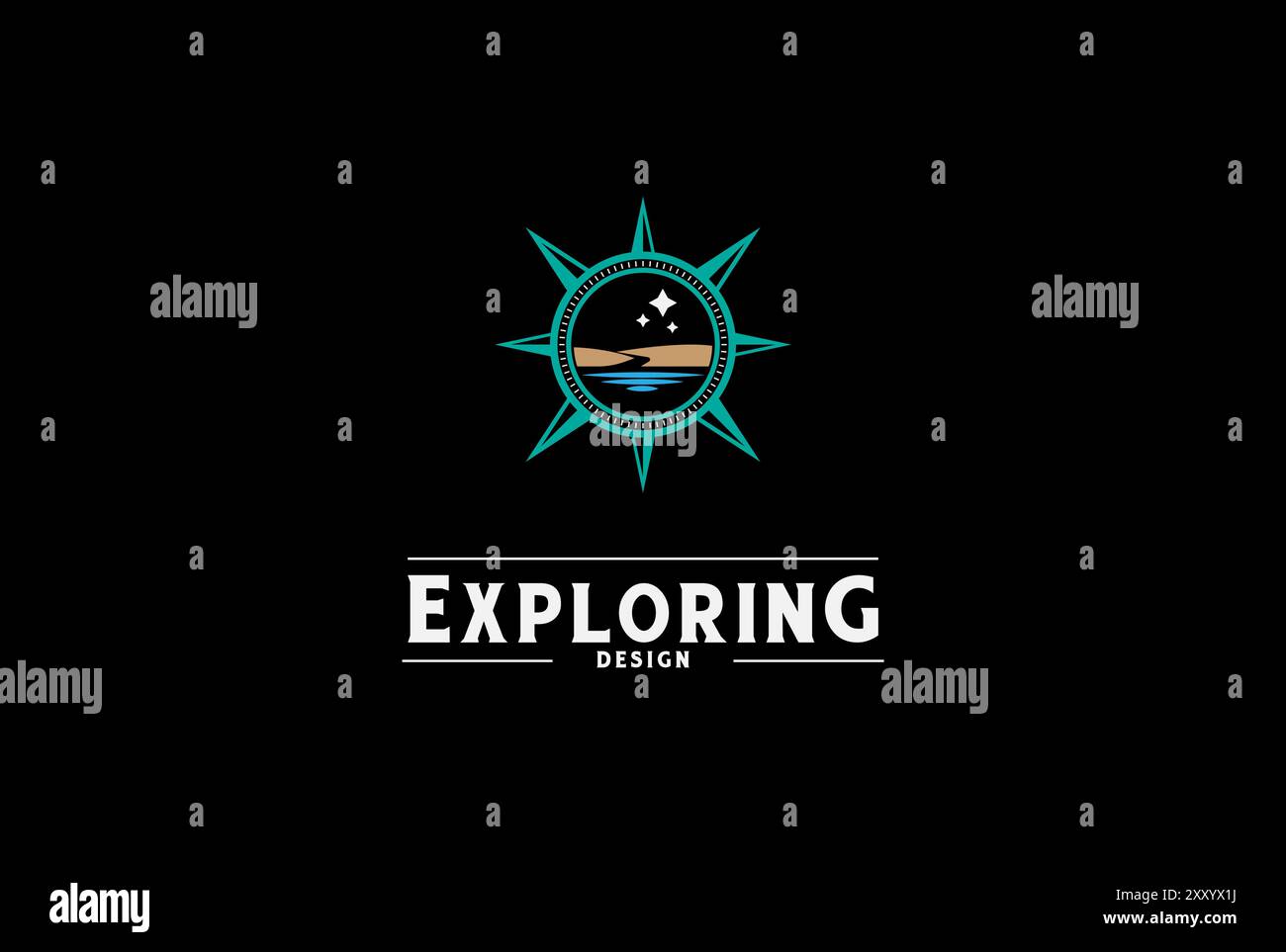 Vintage Retro Compass with Star Land and Water Sea Lake River for ...