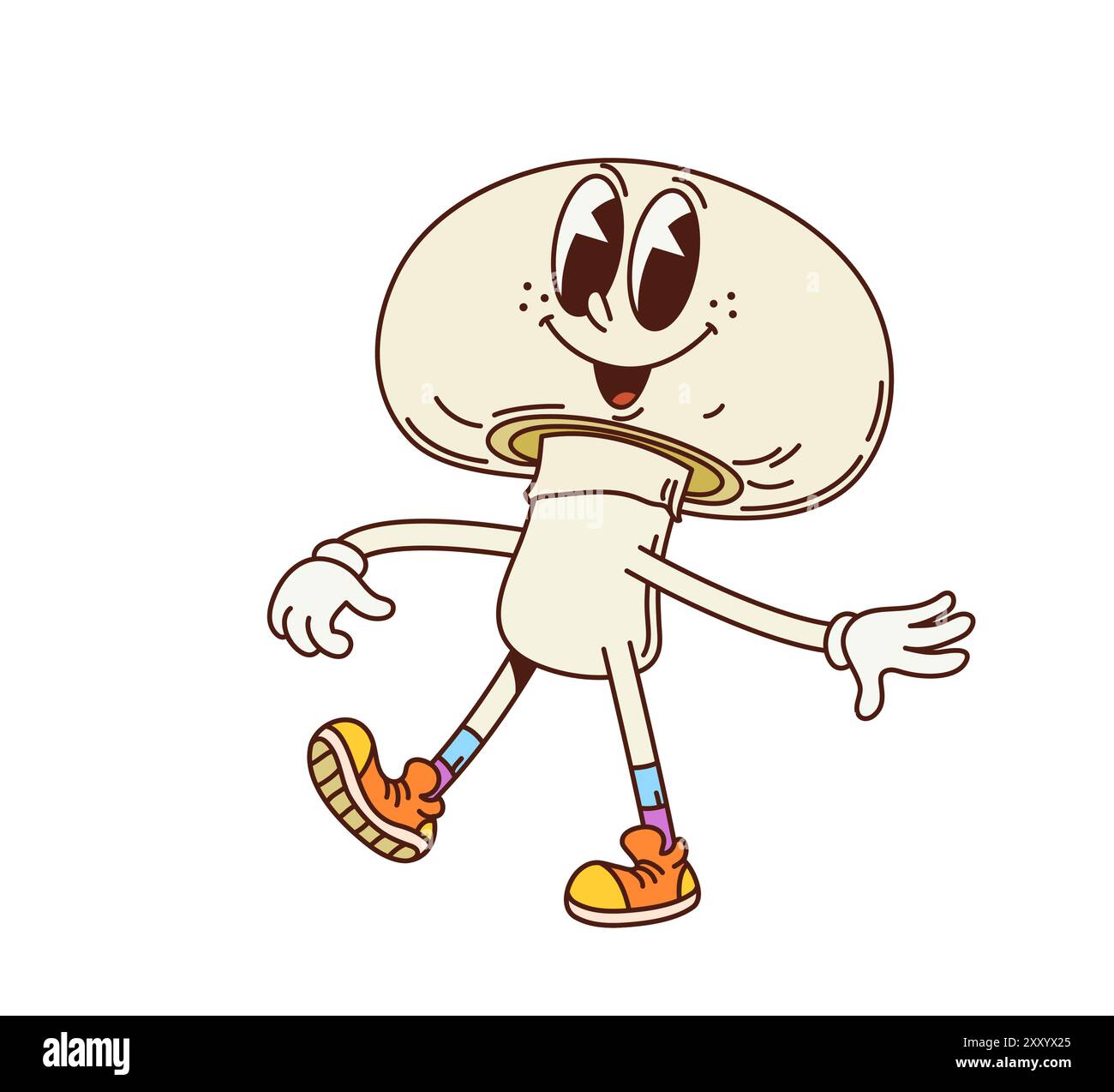 Groovy mushroom vegetable retro character. Isolated cartoon vector ...