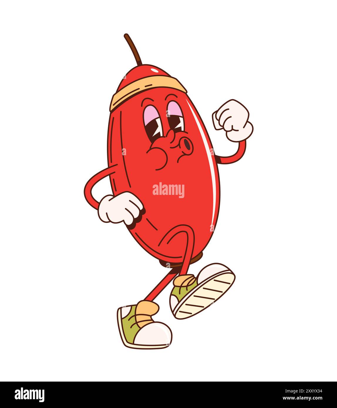 Retro groovy barberry berry character jogging. Isolated cartoon vector ...