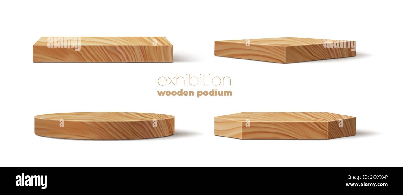 Wooden podium, platform display stage board. Realistic 3d vector ...