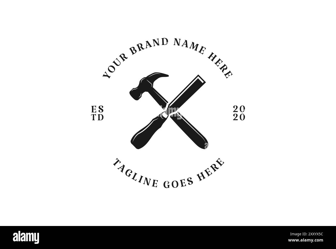 Rustic Crossed Hammer and Chisel for Carpenter or Woodworking Logo ...
