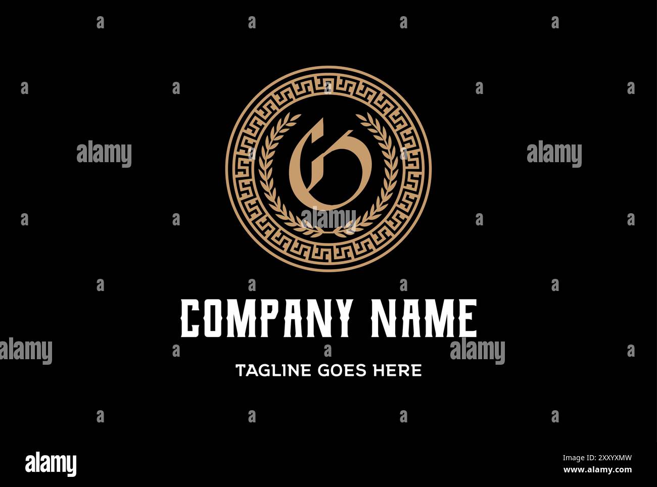 Initial Initial Letter G for Ancient Greek Circle Border Frame Logo ...