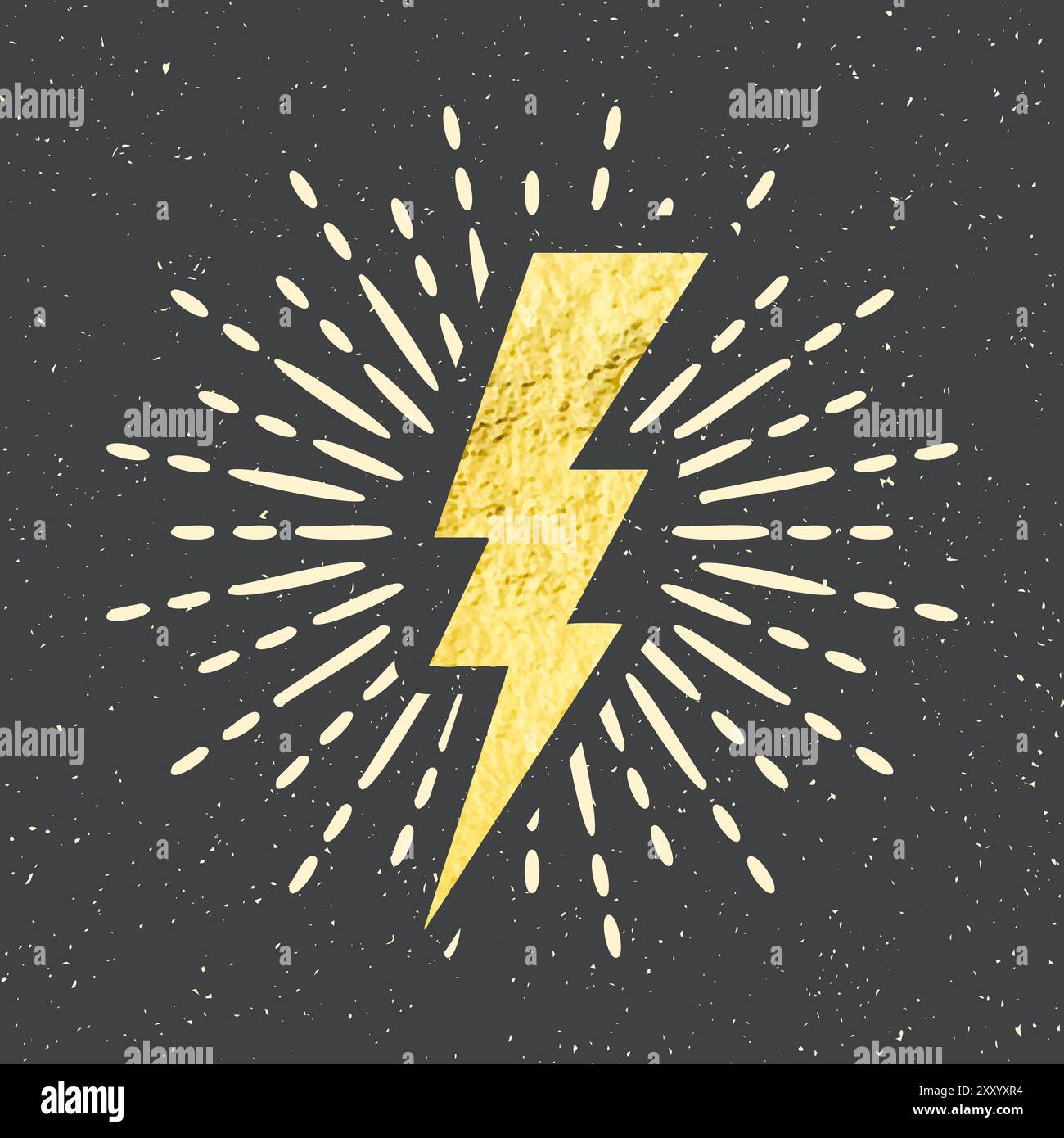 Vintage golden lightning bolt and sun rays. Gold foil texture ...