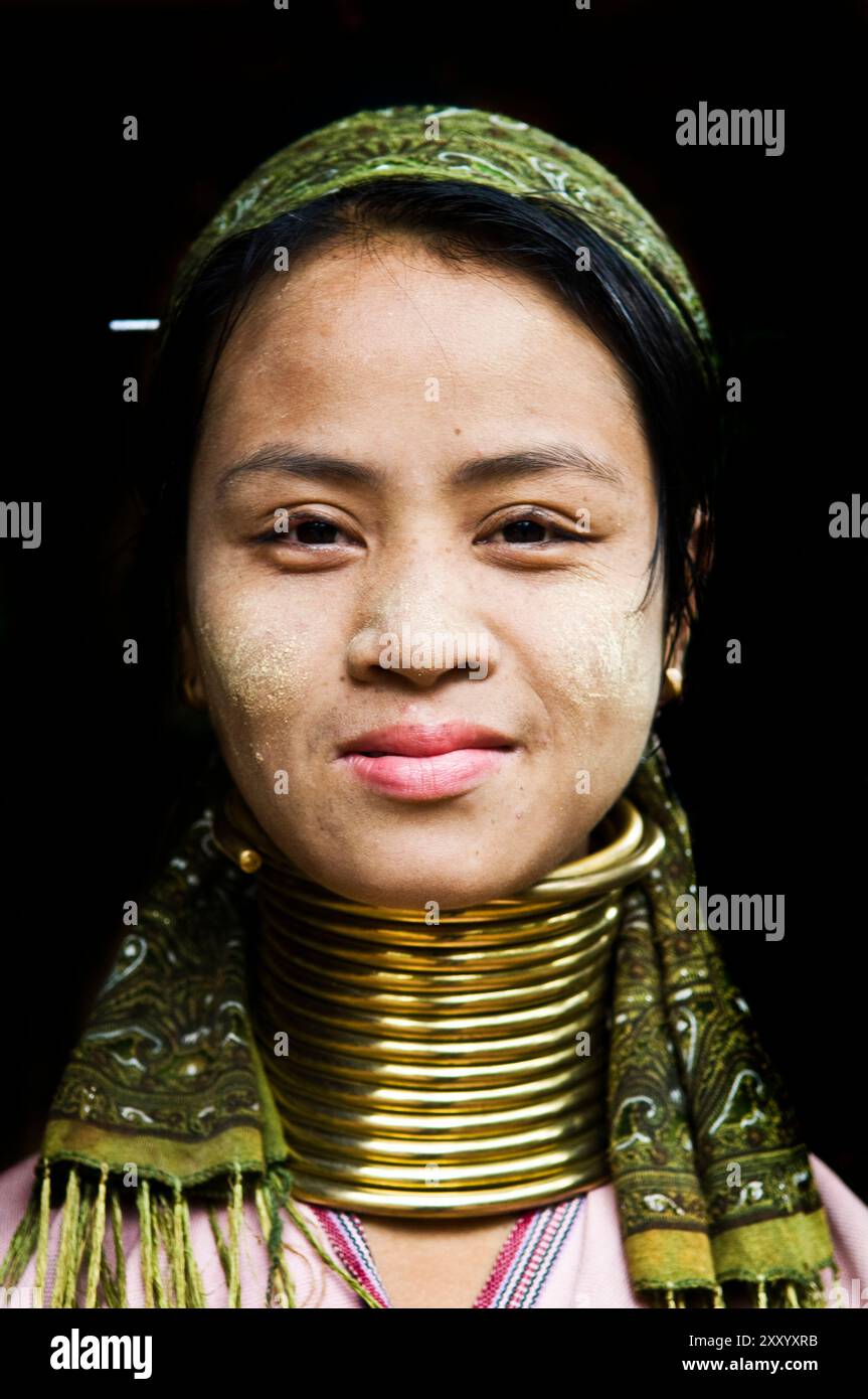Portrait of a Padong long neck woman taken in a refugee camp by the ...
