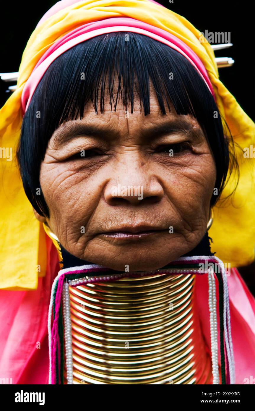 Portrait of a Padong long neck woman taken in a refugee camp by the ...